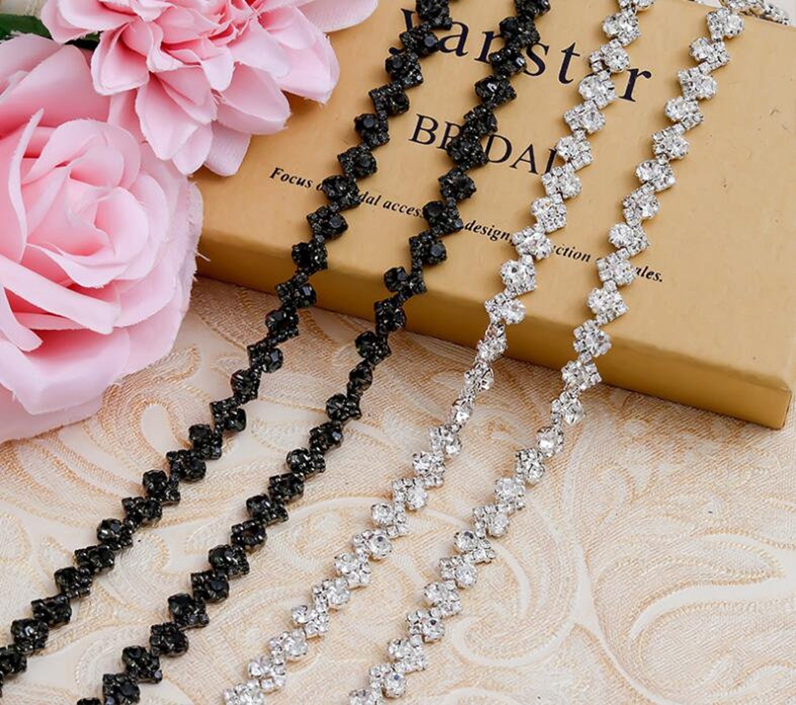 Rhinestone Trim Crystal Beaded Lace Trim Rhinestone Applique | Etsy