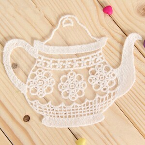 2pcs White Lace Lovely Cup Teapot Lace Appliques Embroidery Patches ...