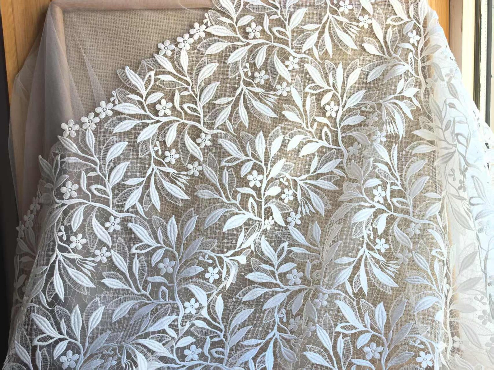 Off White Leaf Lace Fabric Applique Embroidered Hollow Out Wedding ...