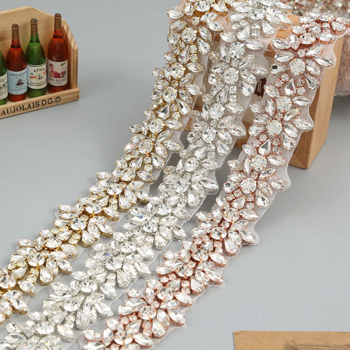 Rhinestone Crystal Beaded Lace Trim Rhinestone Applique Bridal - Etsy