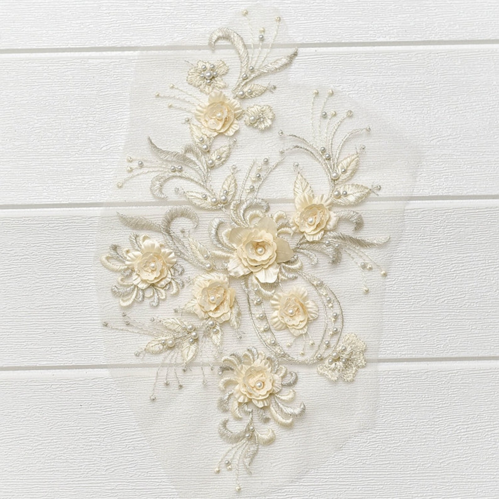 3D Beaded Pearl Bridal Gown Lace Applique Embroidery Patches - Etsy