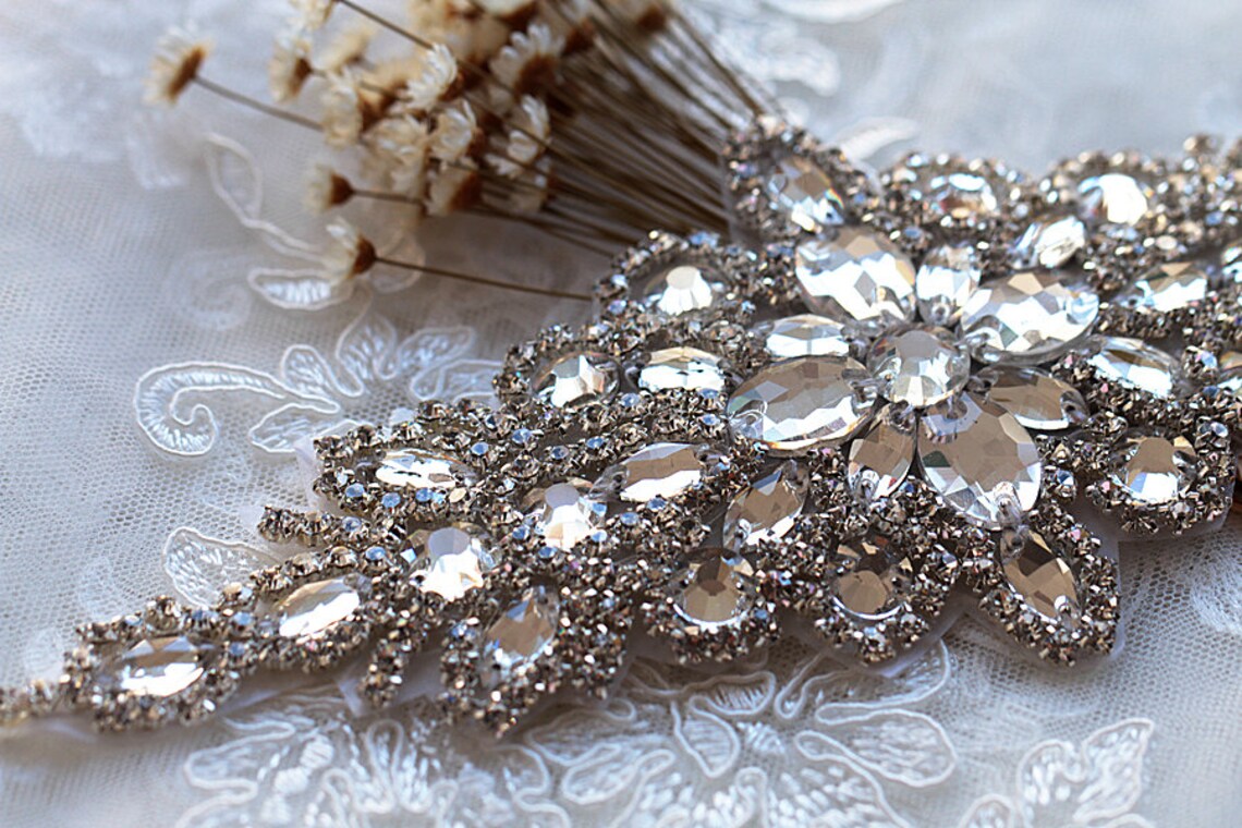 Rhinestone Beaded Applique Rhinestone Applique Crystal Trim - Etsy
