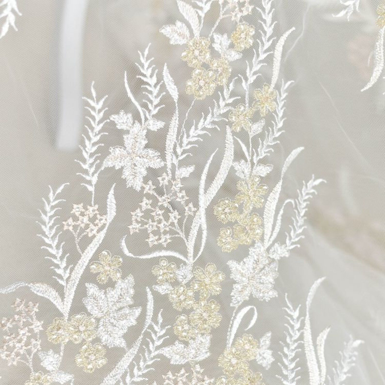 Champagne Floral Fabric With Golden Thread Embroidery Lace | Etsy