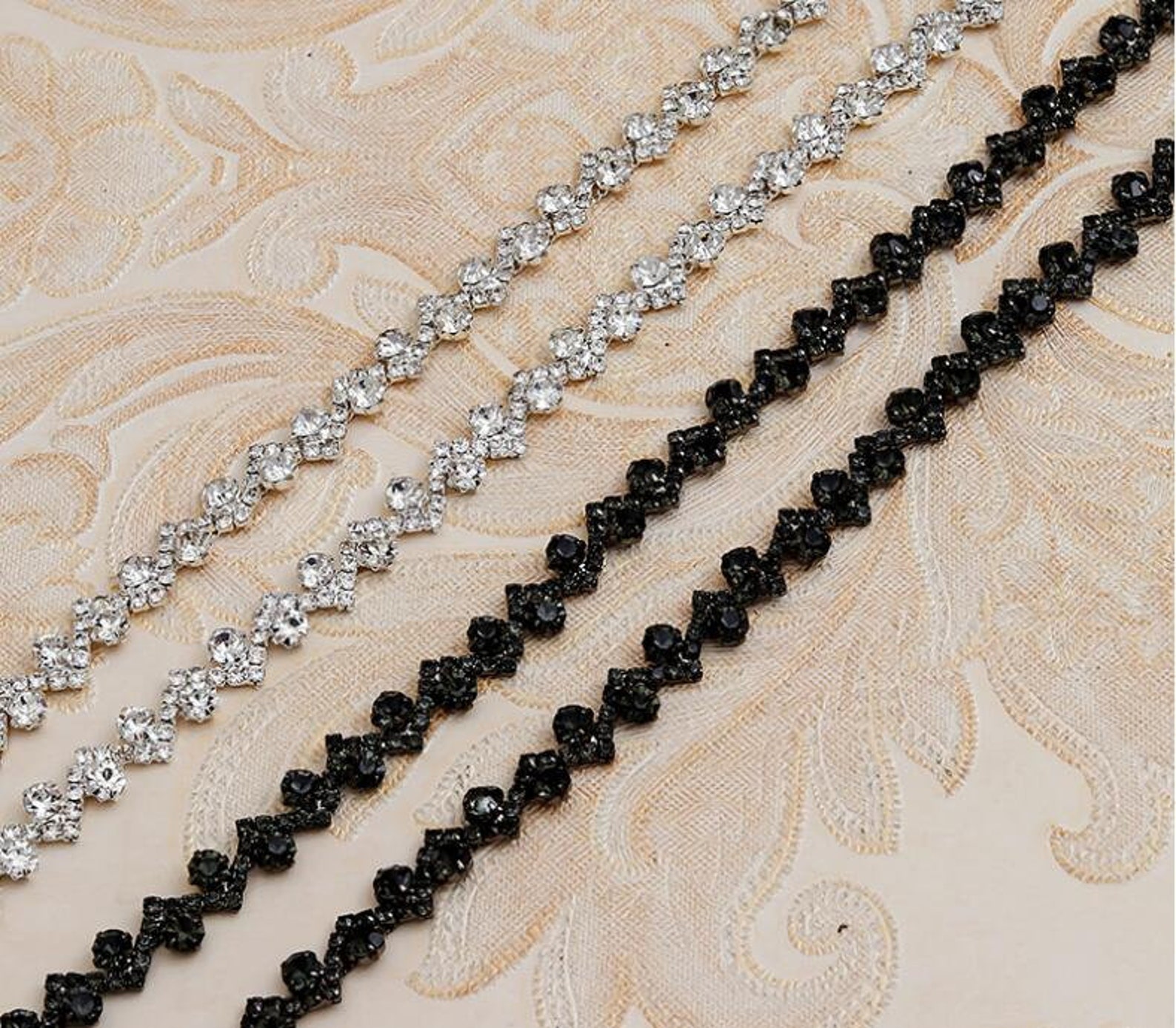 Rhinestone Trim Crystal Beaded Lace Trim Rhinestone Applique | Etsy