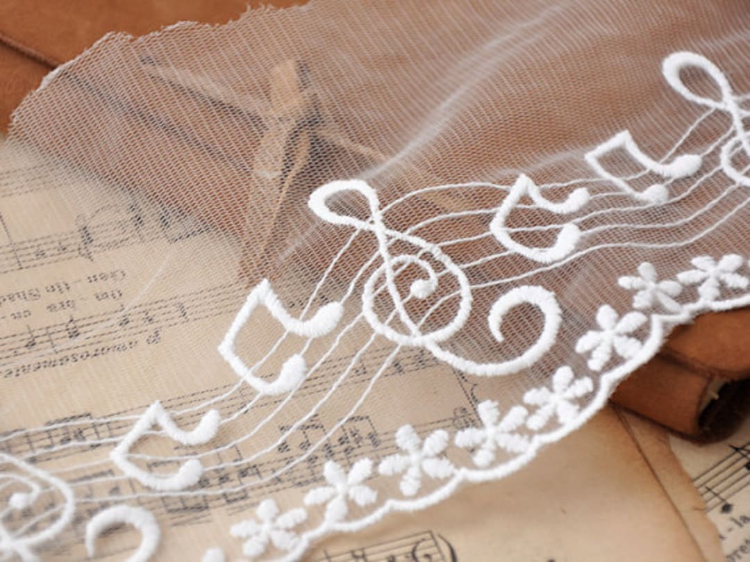 2 Colors Music Note Lace Trim Embroidered Trim 3.9 Inch Wide 2 Yards ...