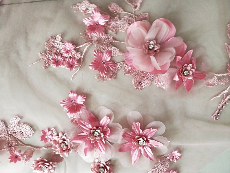 3D Floral Rhinestone Beaded Blossom Bridal Lace Fabric | Etsy