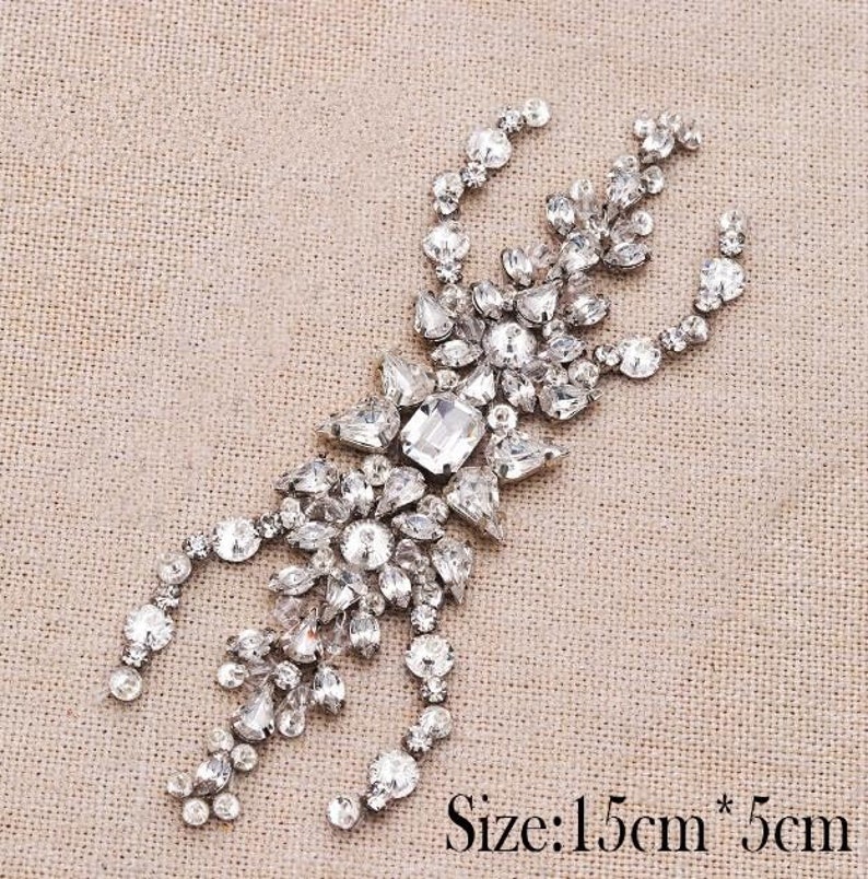 Silver Deluxe 3D Rhinestone Beaded crystal Applique Bridal | Etsy