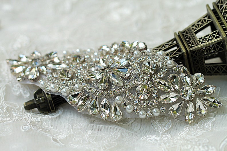 Pearl Rhinestone Beaded Applique Rhinestone Applique Crystal - Etsy