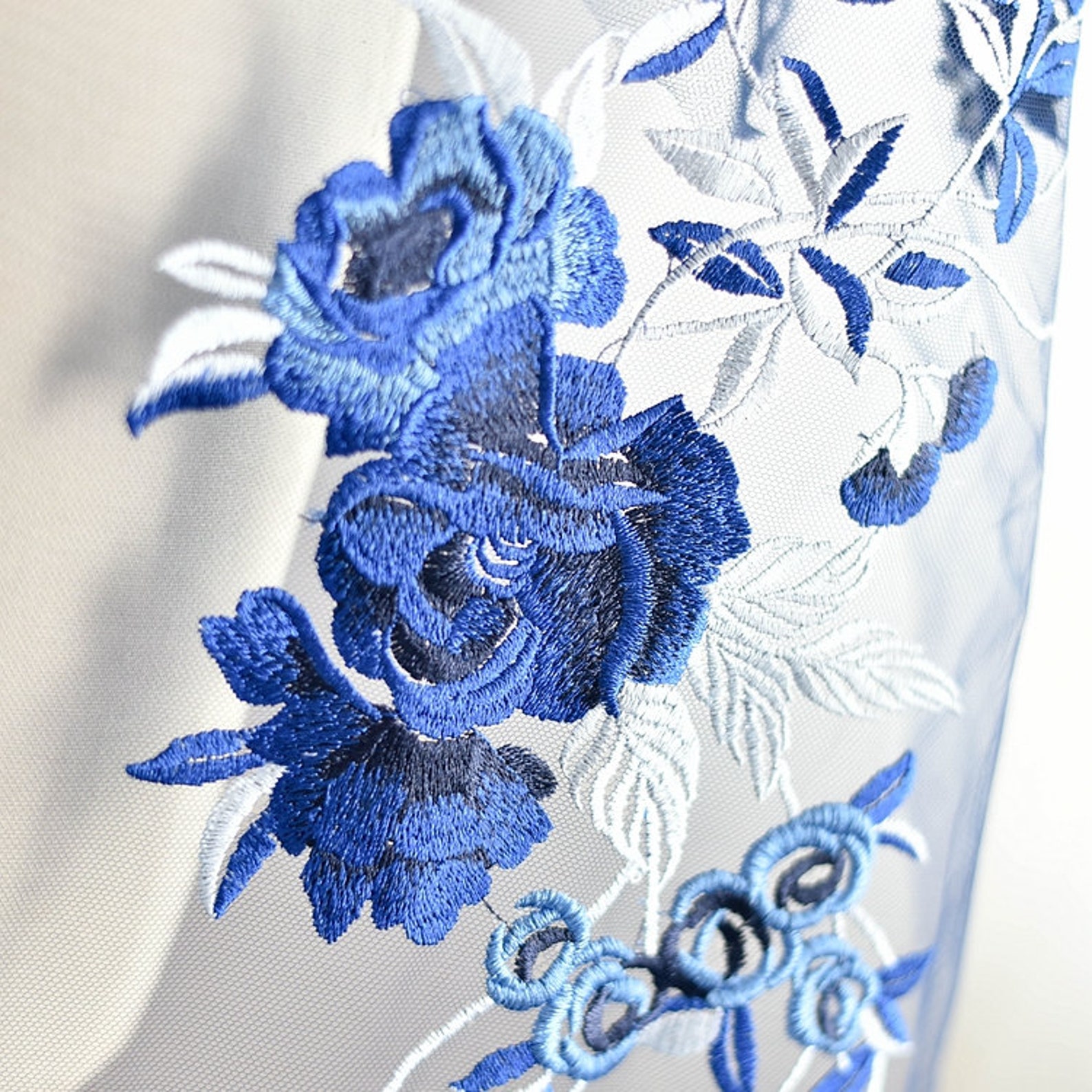 Navy Blue Floral Bridal Gown Lace Applique Fabric Embroidery - Etsy