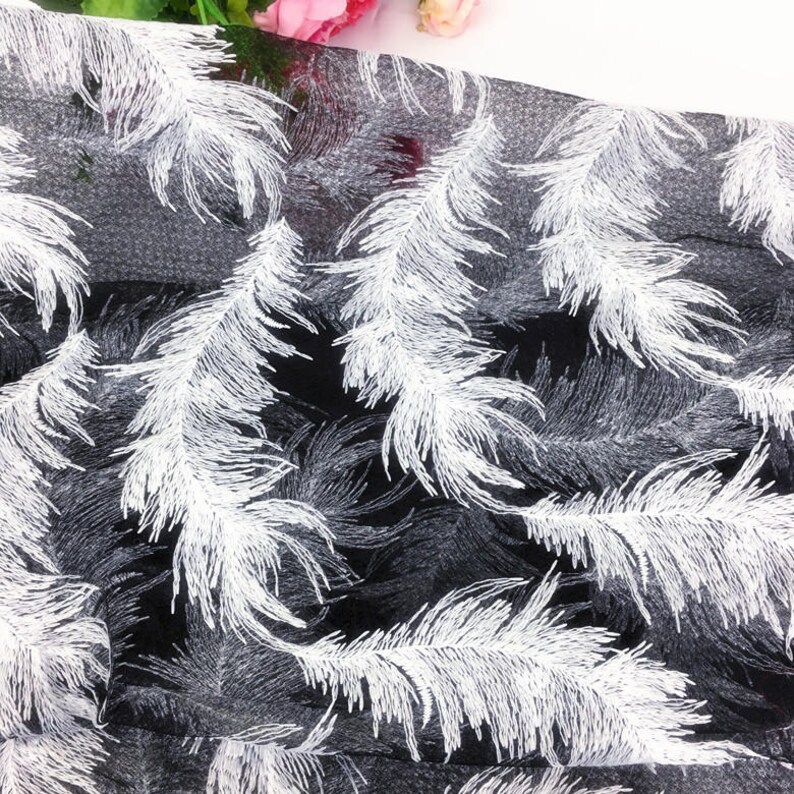 Ivory 3D Feather Lace Fabric Embroidery Tulle Fabric Fashion | Etsy