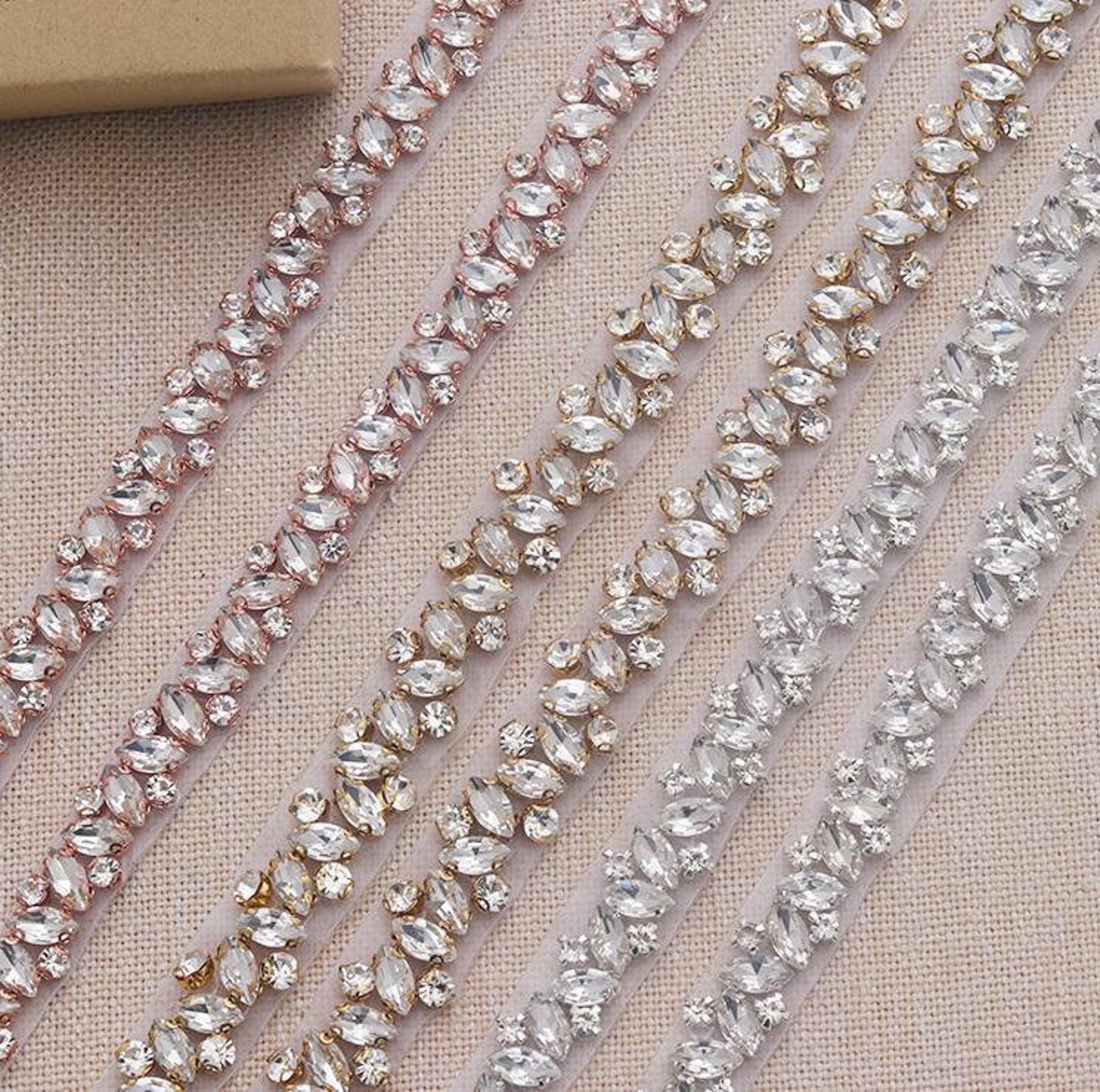 Rhinestone Crystal Beaded Lace Trim Rhinestone Applique Bridal | Etsy