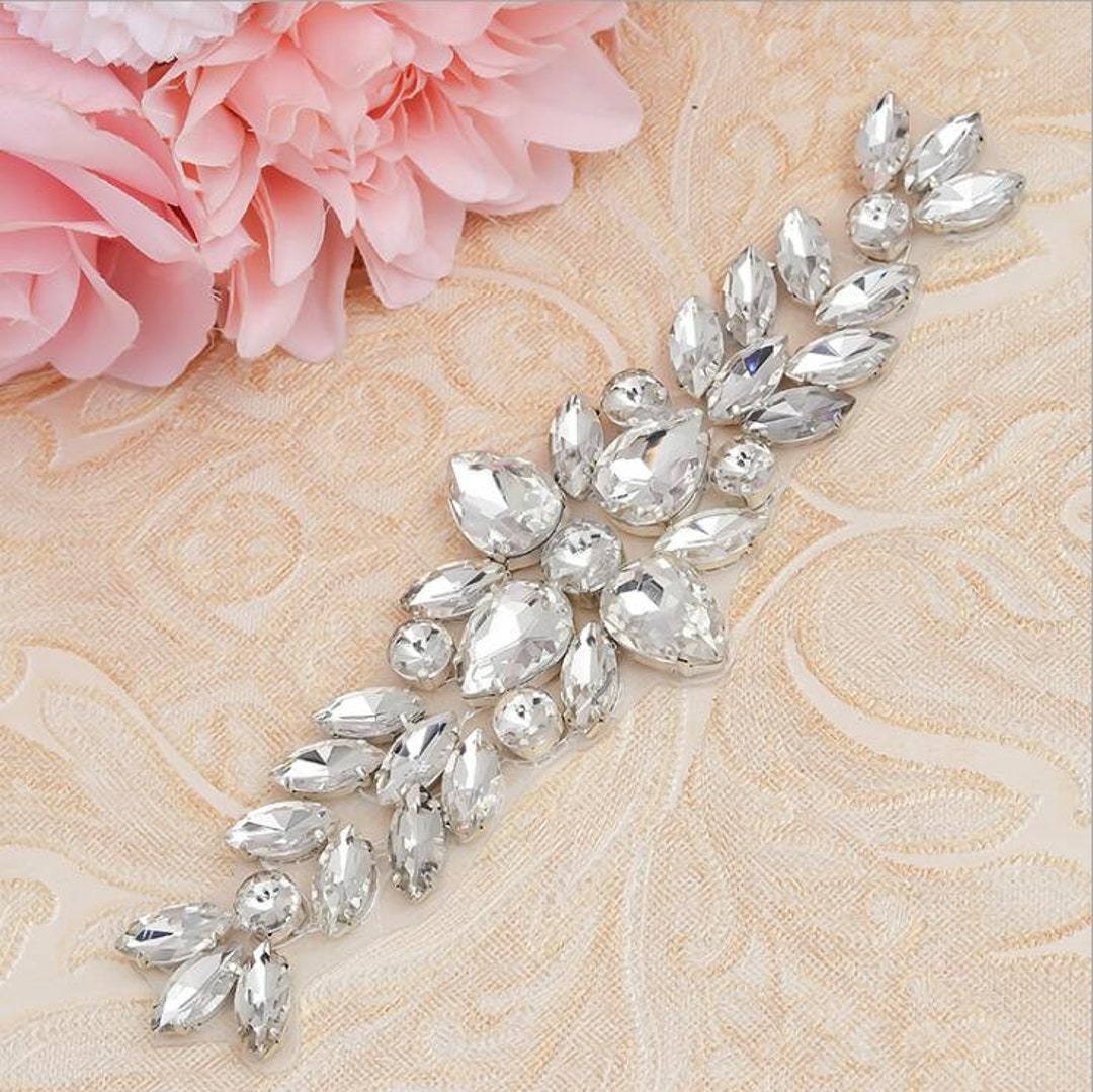 Rhinestone Leaf Crystal Beaded Lace Trim Rhinestone Applique - Etsy