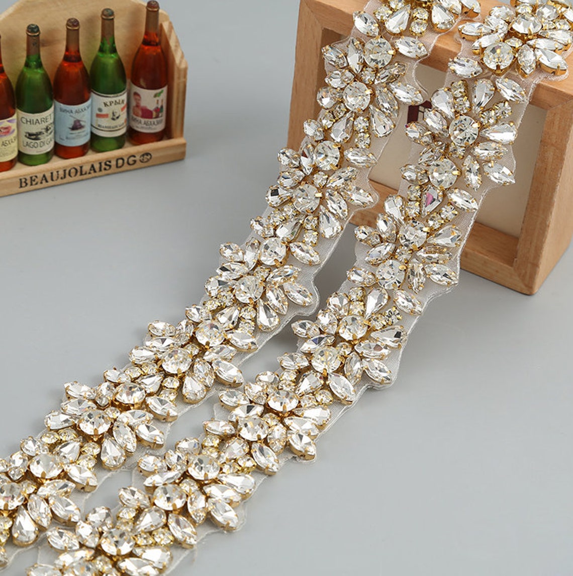 Rhinestone Crystal Beaded Lace Trim Rhinestone Applique Bridal - Etsy