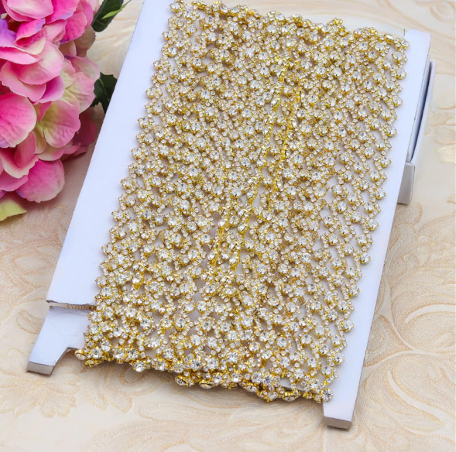 Rhinestone Trim Crystal Beaded Lace Trim Rhinestone Applique | Etsy