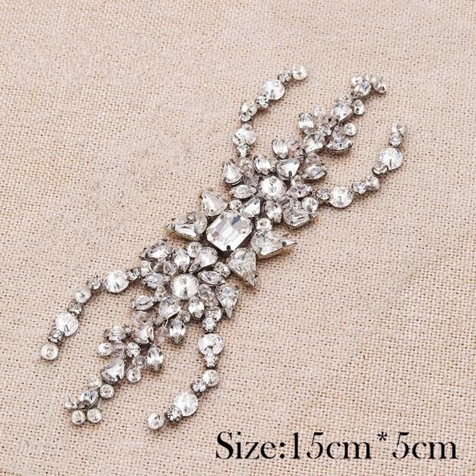 Silver Deluxe 3D Rhinestone Beaded crystal Applique Bridal | Etsy