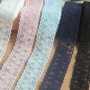 White Rose Floral Lace Trim Embroidery Tulle Lace Trim Accessory 1.37 ...