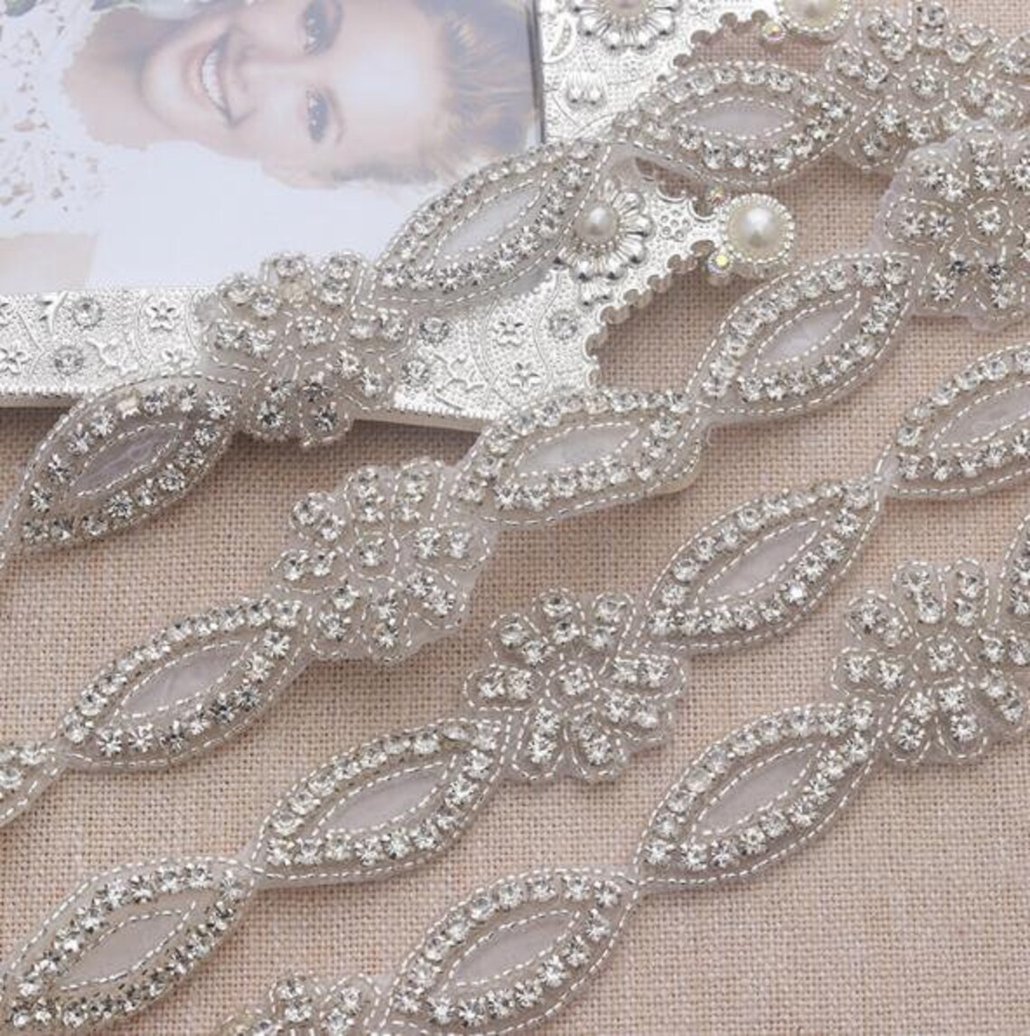Rhinestone Crystal Beaded Lace Trim Rhinestone Applique Bridal - Etsy