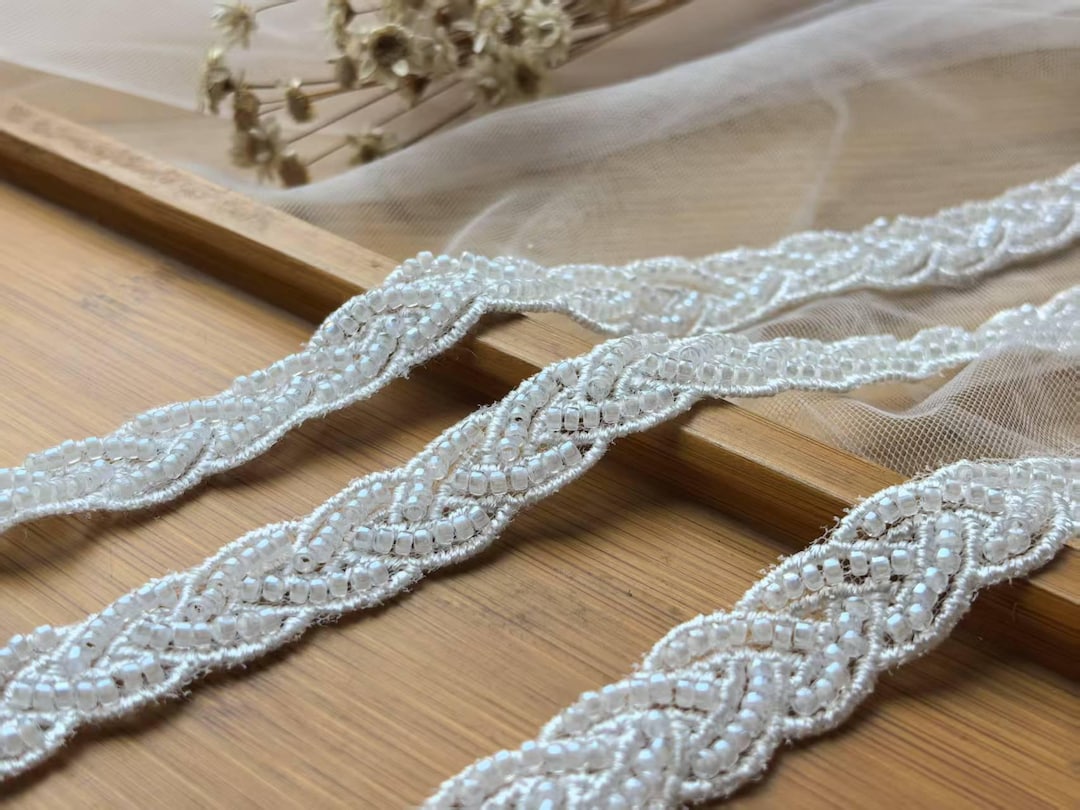 Ivory Beaded Floral Lace Trim, Bridal Wedding Gown (2 Yards) H0945 ...