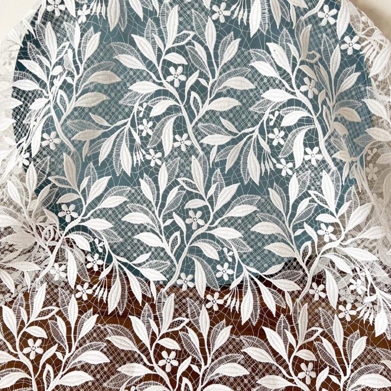 Off White Leaf Lace Fabric Applique Embroidered Hollow Out Wedding ...