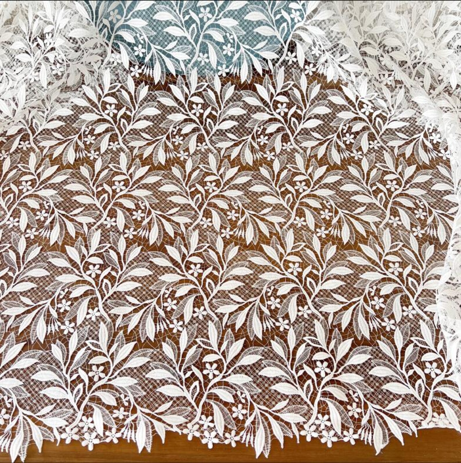 Off White Leaf Lace Fabric Applique Embroidered Hollow Out Wedding ...
