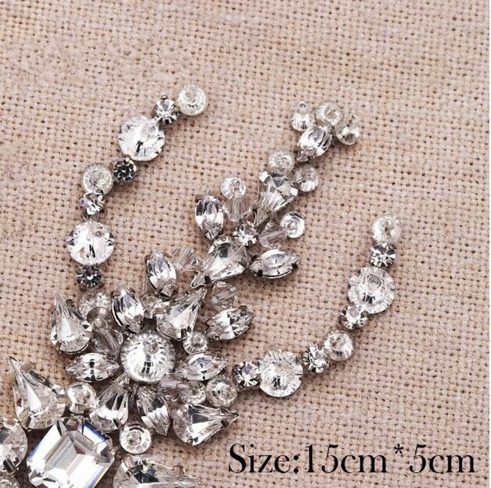 Silver Deluxe 3D Rhinestone Beaded crystal Applique Bridal | Etsy