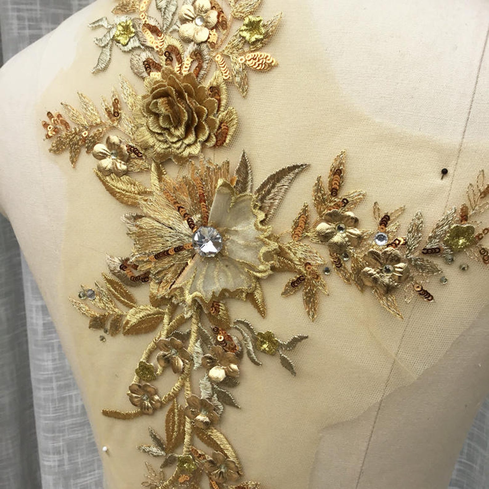 Aqua Luxury 3D Beaded Sequins Floral Applique Bridal Gown | Etsy