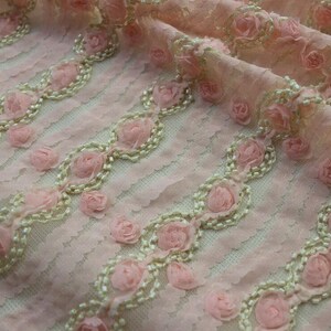 Pink Rose Floral Chiffon Lace Beaded Fabric Embroidered Fabric Wedding ...