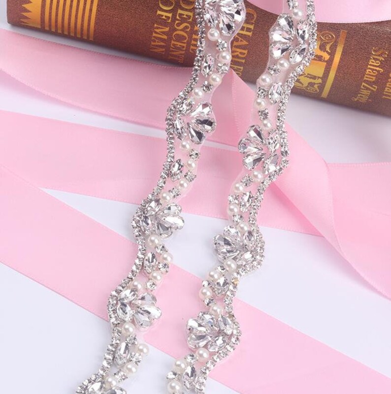 Rhinestone Crystal Beaded Lace Trim Rhinestone Applique Bridal - Etsy