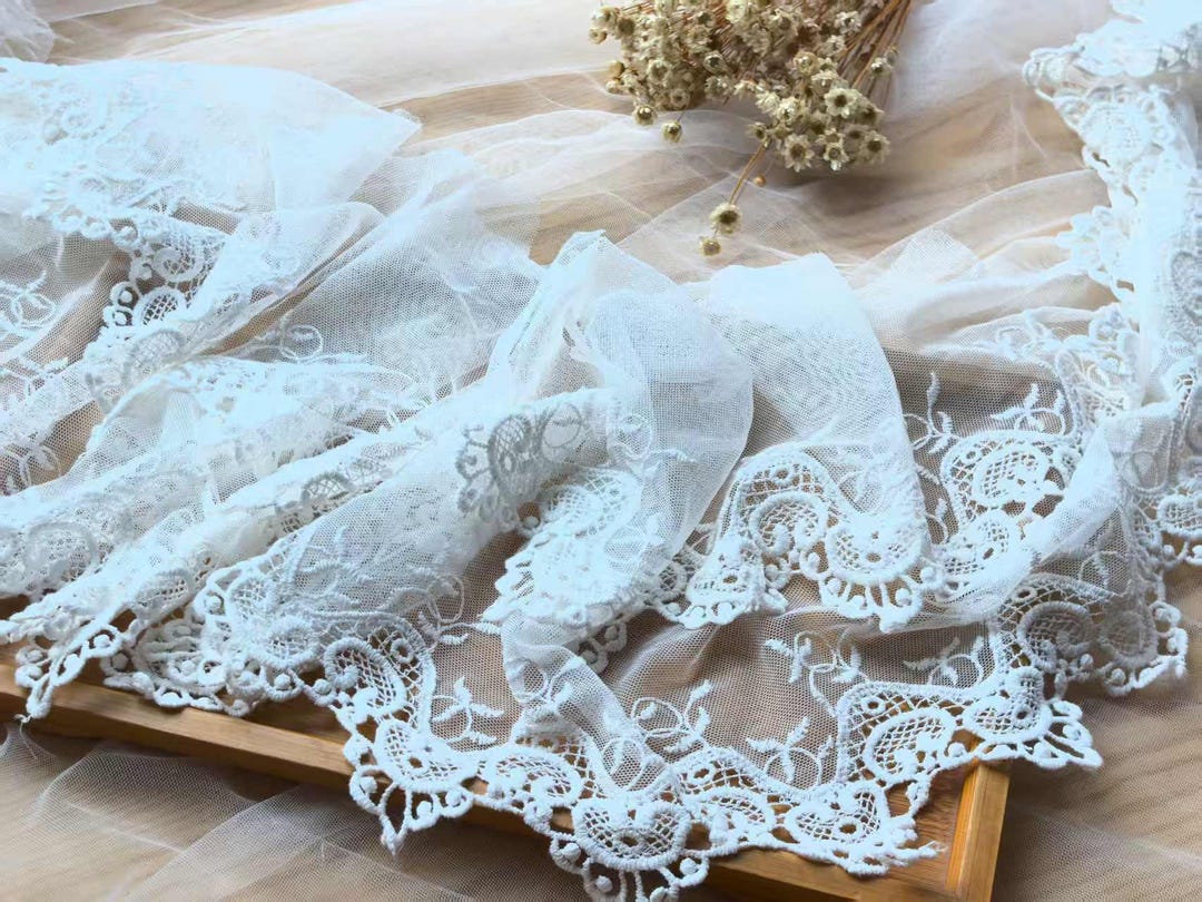 Off White Leaf Embroidery Lace Trim, 9.05 Inches, 2 Yards L0153 Tulle ...