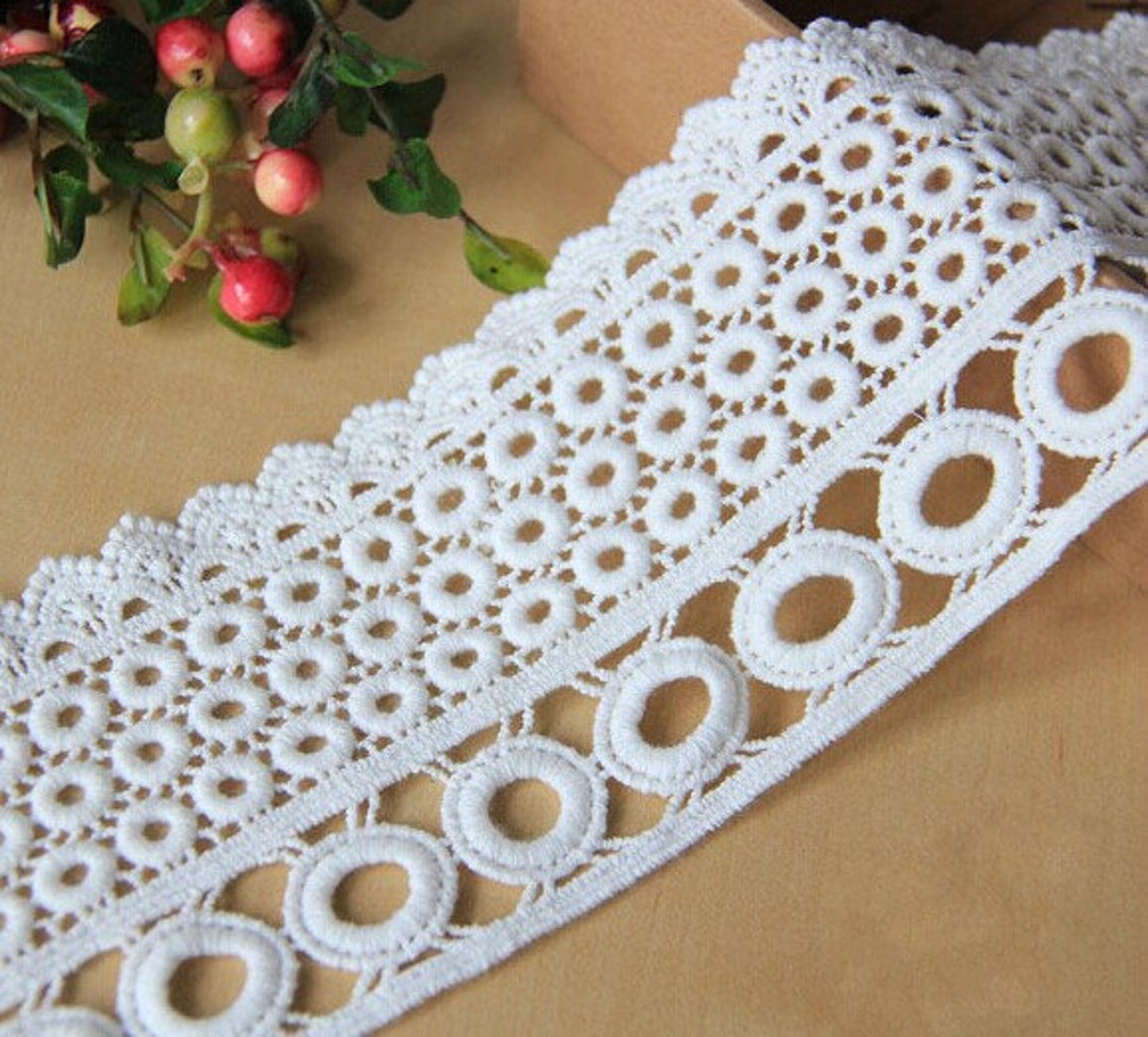 Off White Circle Lace Trim Cotton Embroidery Hollow Out Lace Trim 3.54 ...