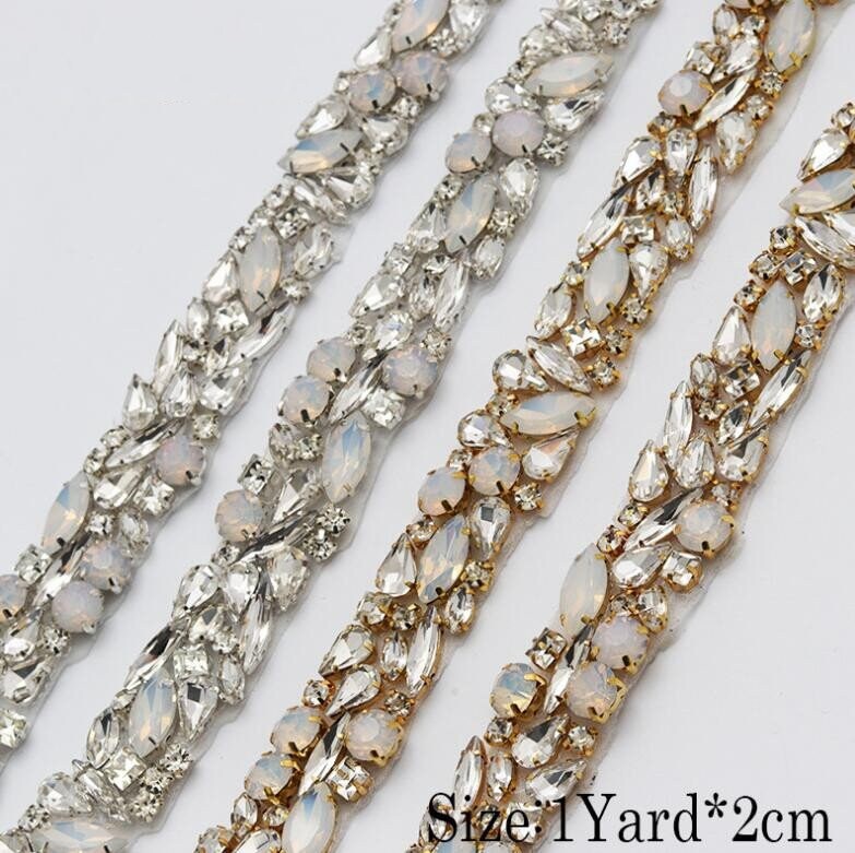 Rhinestone Crystal Beaded Lace trim Rhinestone Applique Bridal | Etsy