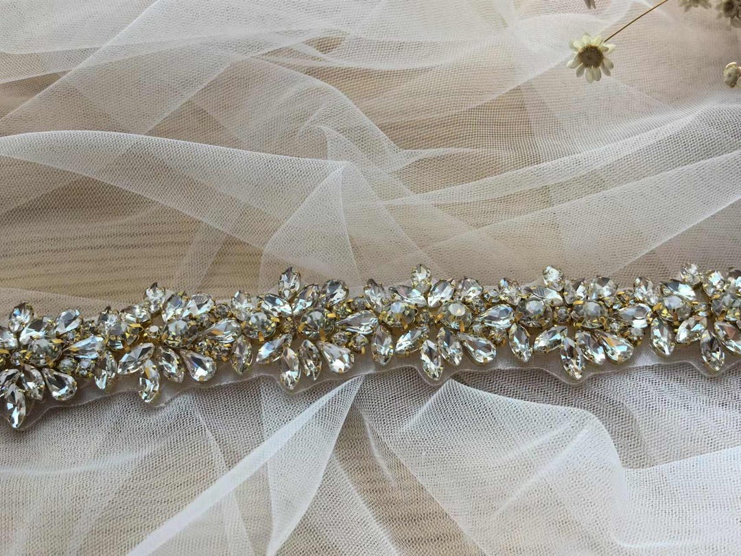 Rhinestone Crystal Beaded Lace Trim Rhinestone Applique Bridal ...