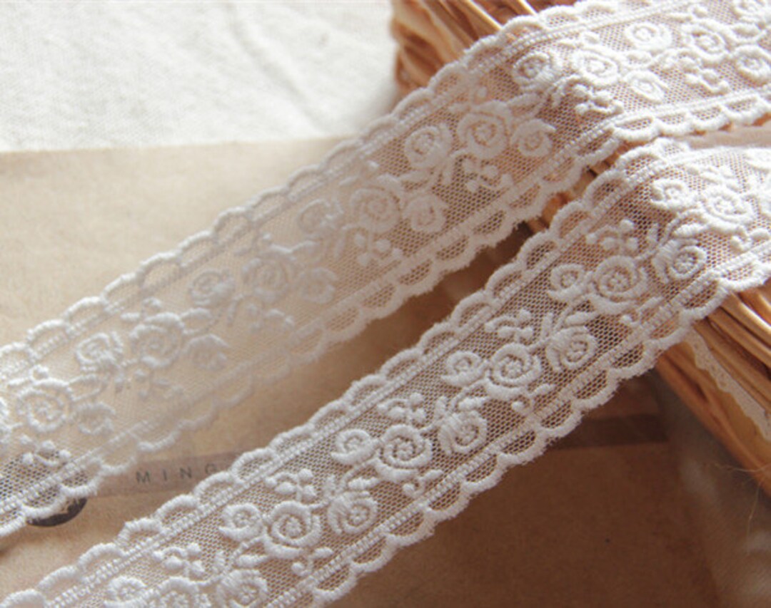 White Rose Floral Lace Trim Embroidery Tulle Lace Trim - Etsy