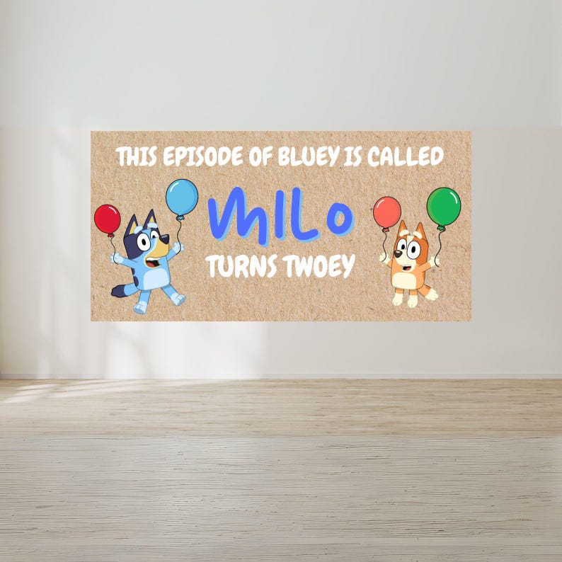 Editable Bluey Birthday Graduation Banner Template | Custom Name, Kraft ...