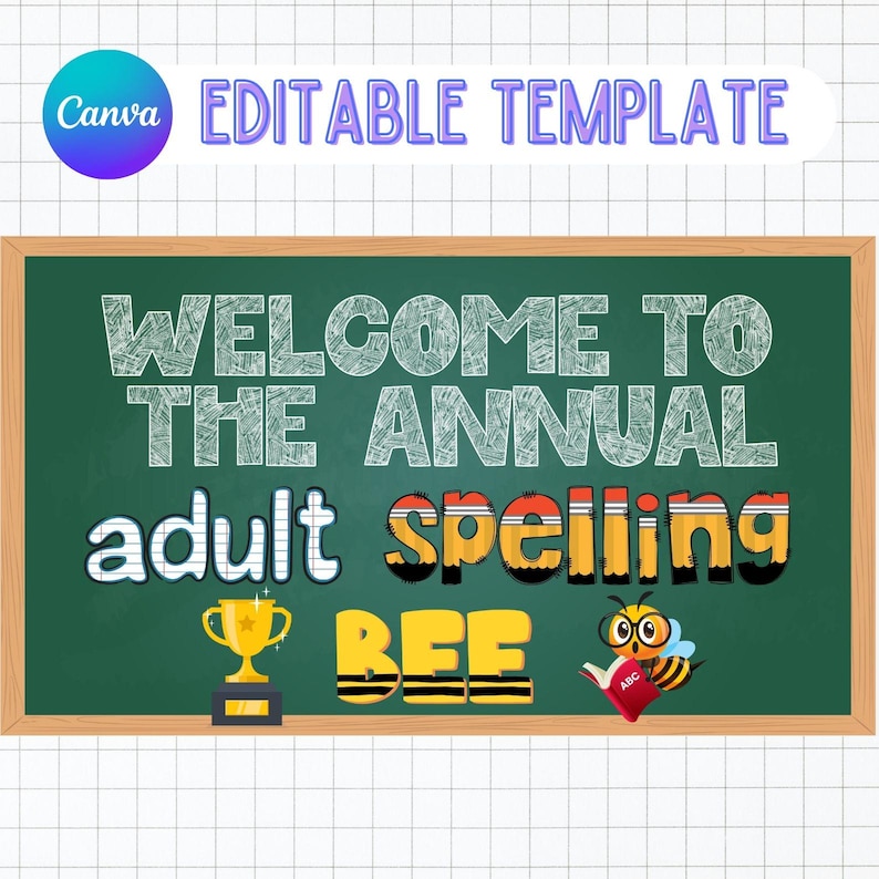 Editable Spelling Bee Banner Template | Custom Name, Kraft Paper Look ...