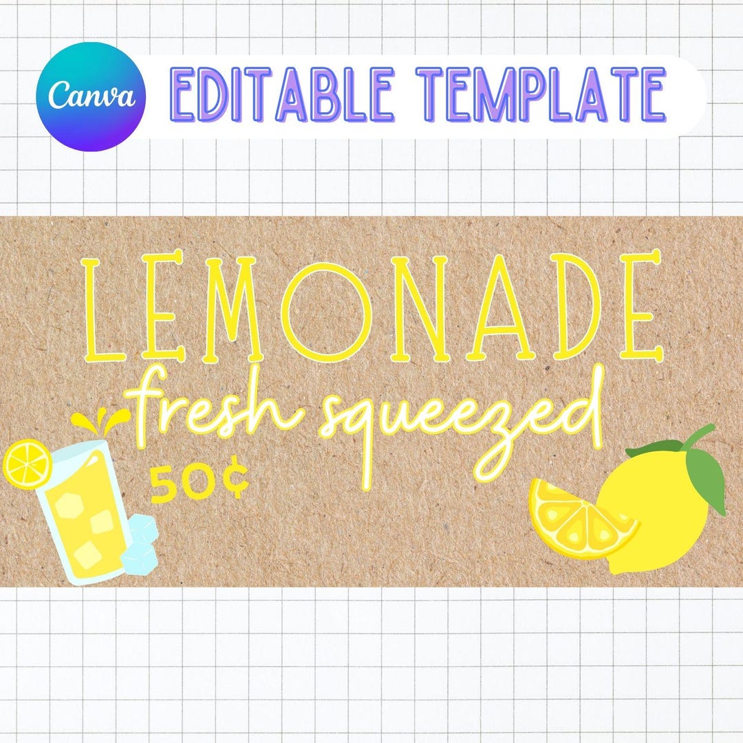 Editable Lemonade Stand Banner Template | Custom Name, Kraft Paper Look ...