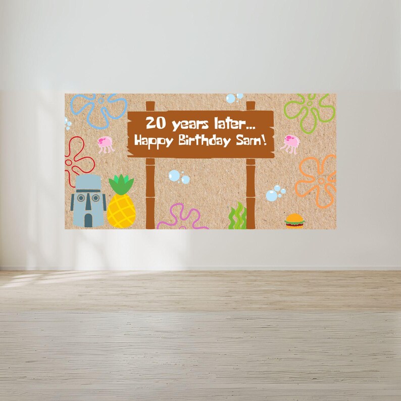 Editable Spongebob Birthday Banner Template | Custom Name, Kraft Paper ...