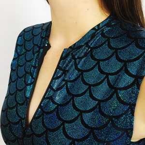 Mermaid Pattern Leotard, Elegant Fish Scale Print, Exotic Dance Wear ...