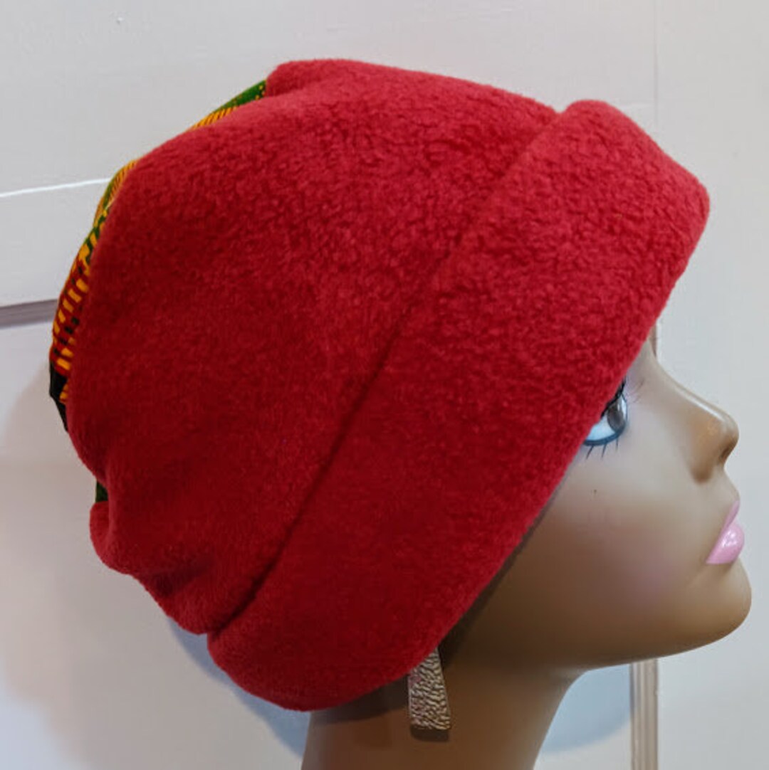 Crimson Fleece Pillbox Hat: Winter Bucket Hat for Dreadlocks - Etsy