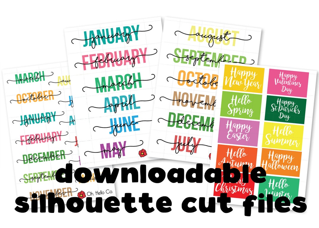 Planner Sticker Silhouette Cut File and PDF Digital Download, Months of ...