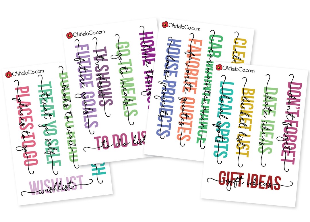 Note Page Header Sticker Set - Bullet Journal, Planners, Erin Condren ...