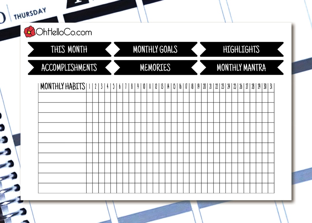 Planner Stickers Monthly Note Page Fonts & Habit Trackers - Erin ...