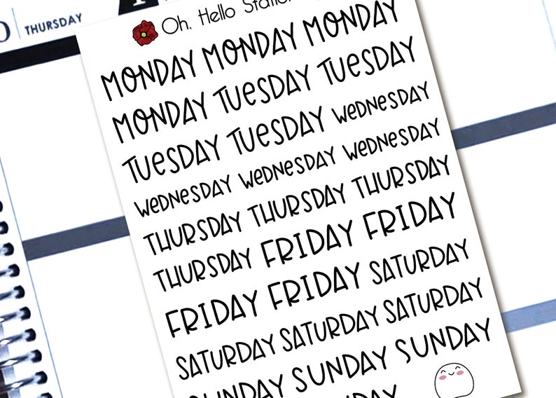 Handwritten Day of the Week Date Cover Stickers Planner - Etsy