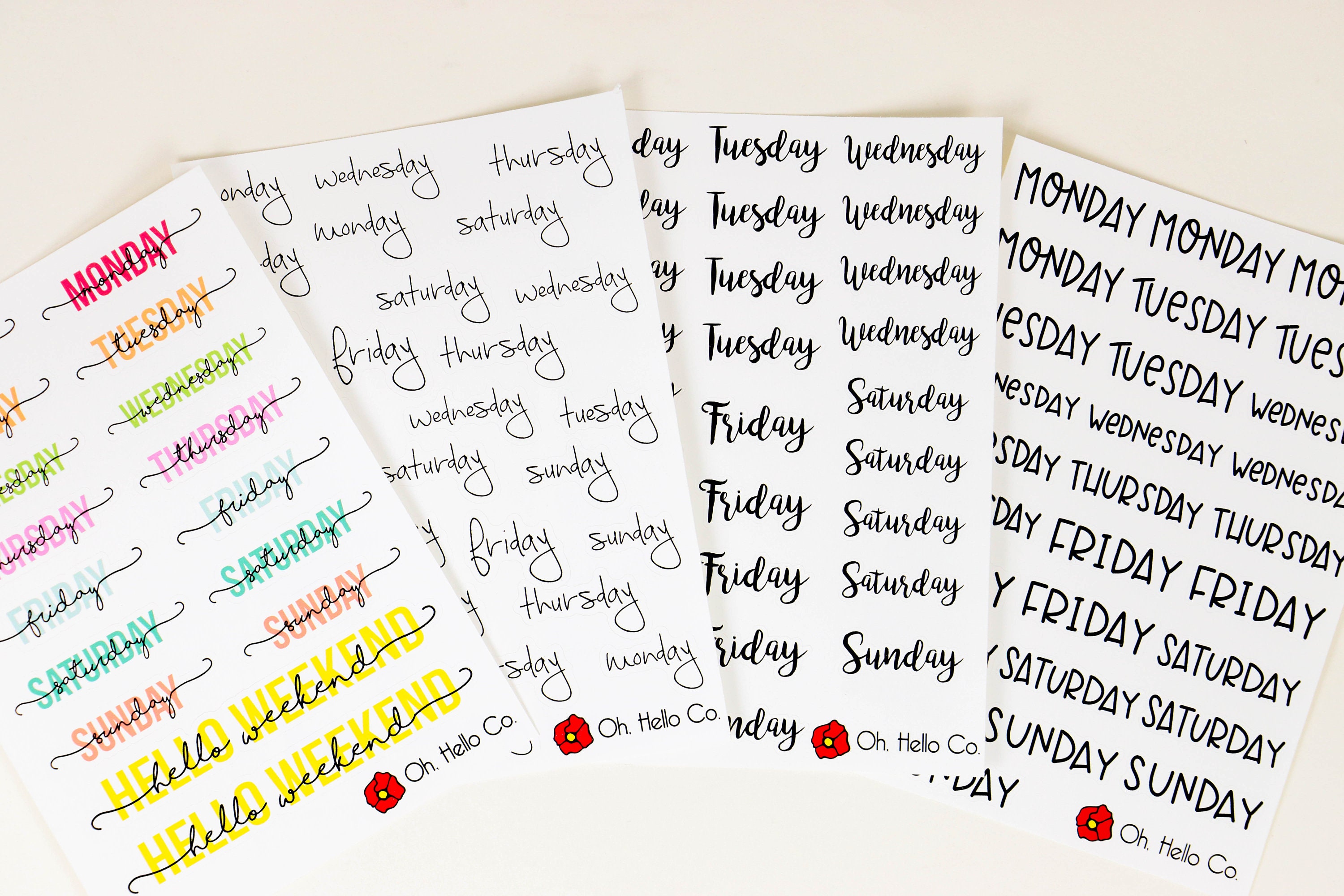 Days of the Week Sticker Set - Bullet Journal, Planners, Erin Condren ...