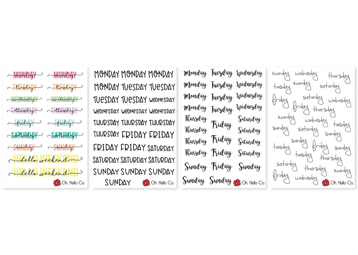 Days of the Week Sticker Set Bullet Journal Planners Erin - Etsy