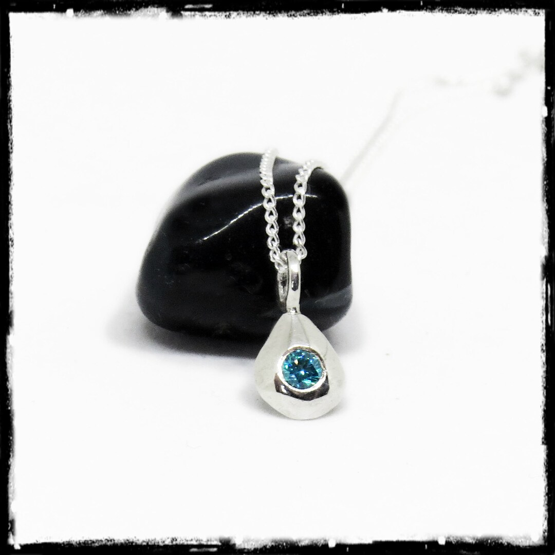 Solid Silver Pendant Drop Shape and Gemstones -necklace Chain Sterling ...