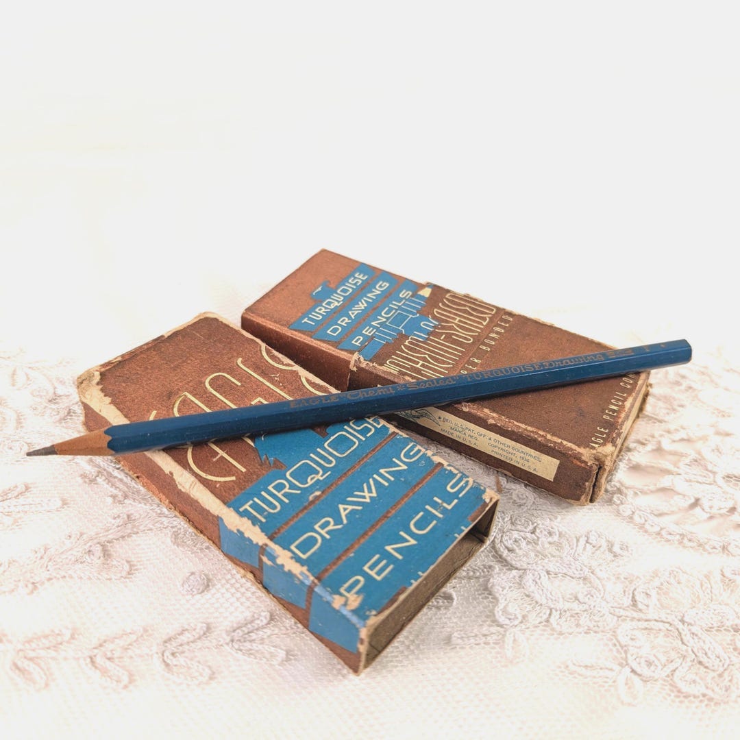 Eagle Turquoise Drawing Pencils Vintage Cardboard Box With One Pencil ...