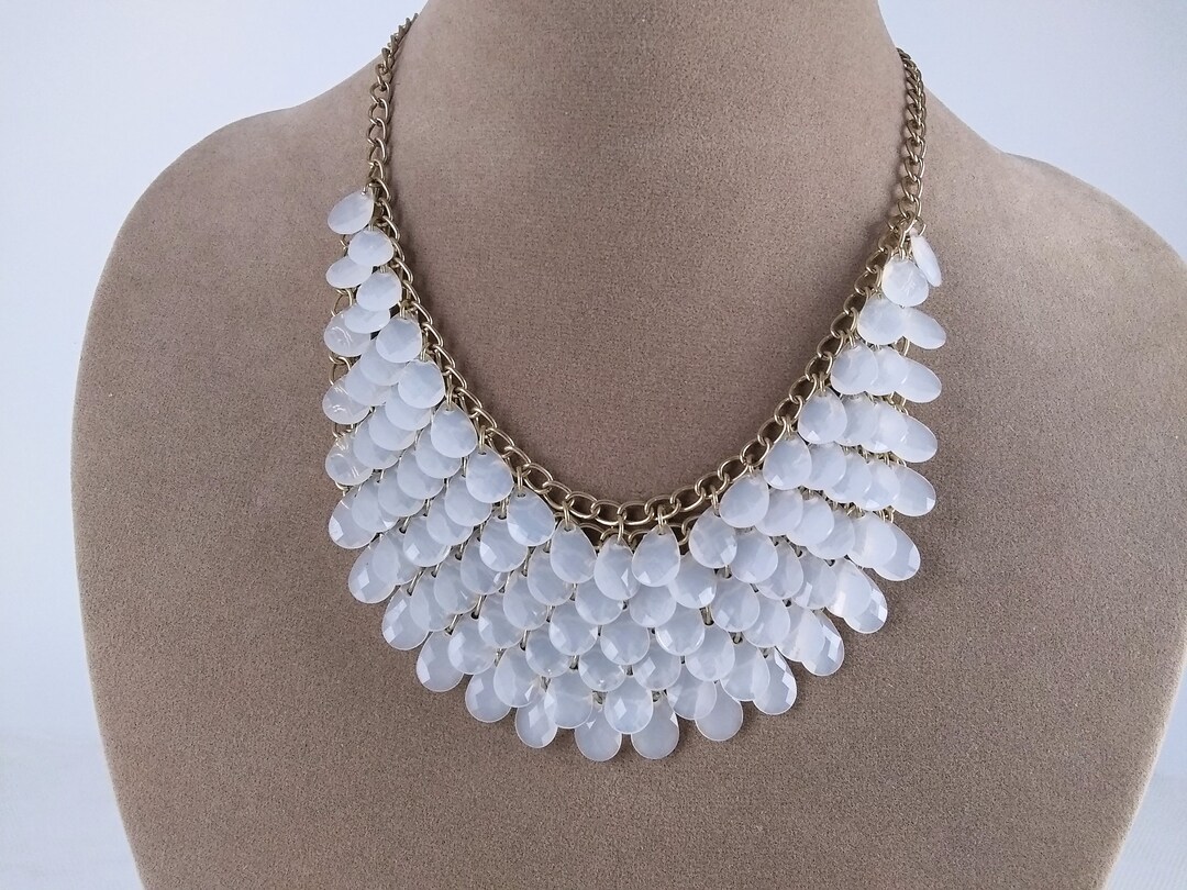Vintage Gold Chainmail Necklace White Lucite Layered - Etsy