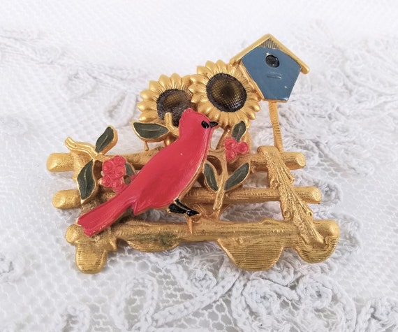 Rare assembled cardinal pin, colourful gold tone broo… - Gem