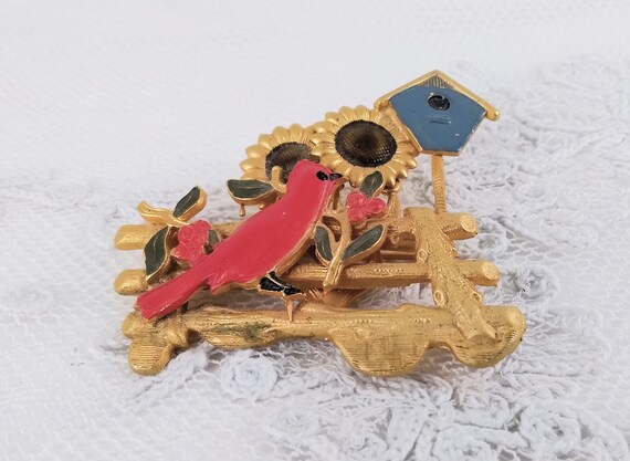 Rare assembled cardinal pin, colourful gold tone broo… - Gem
